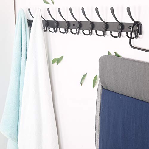Dseap Coat Rack Wall Mount - 38” Long 10-Tri-Hooks Heavy Duty Coat Hanger Rail Wall Hooks for Hanging Coats Hats Clothing Clothes Purse Mudroom Entryway, Black