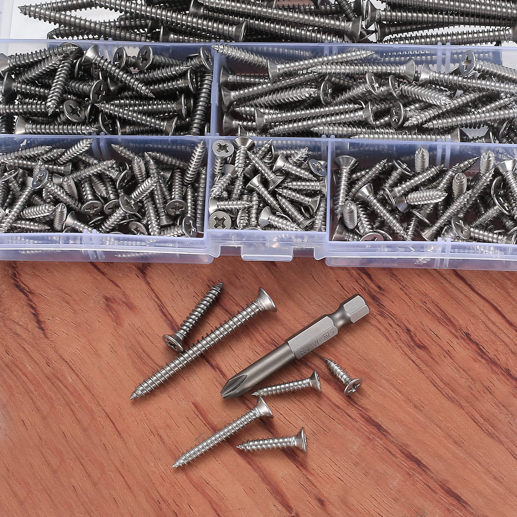 300 Pcs Self Tapping Screws Assortment Set, M3.5/M4.2/M4.8 Phillips Drive Wood Screws, Stainless Steel Round Flat Head Sheet Metal Screws Assortment Kit