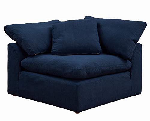 Sunset Trading Contemporary Puff Collection 2 Piece 88" Wide Slipcovered Modular Sofa | Stain-Proof Water-Resistant Washable Performance Fabric | Navy Blue Sectional, Deep-Seating Down-Filled Couch