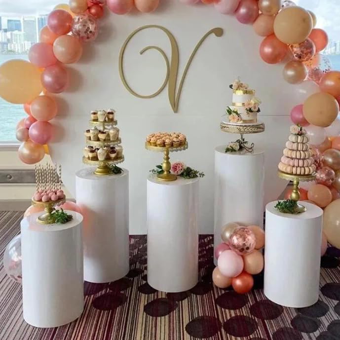 3Pcs Cylinder Pedestal Stands，for Parties Pedestal Display Plinth Pillars Dessert Table for Wedding Ceremony Birthday Party Art Decor 23.6''(L),21.6''(M),19.6''(S)
