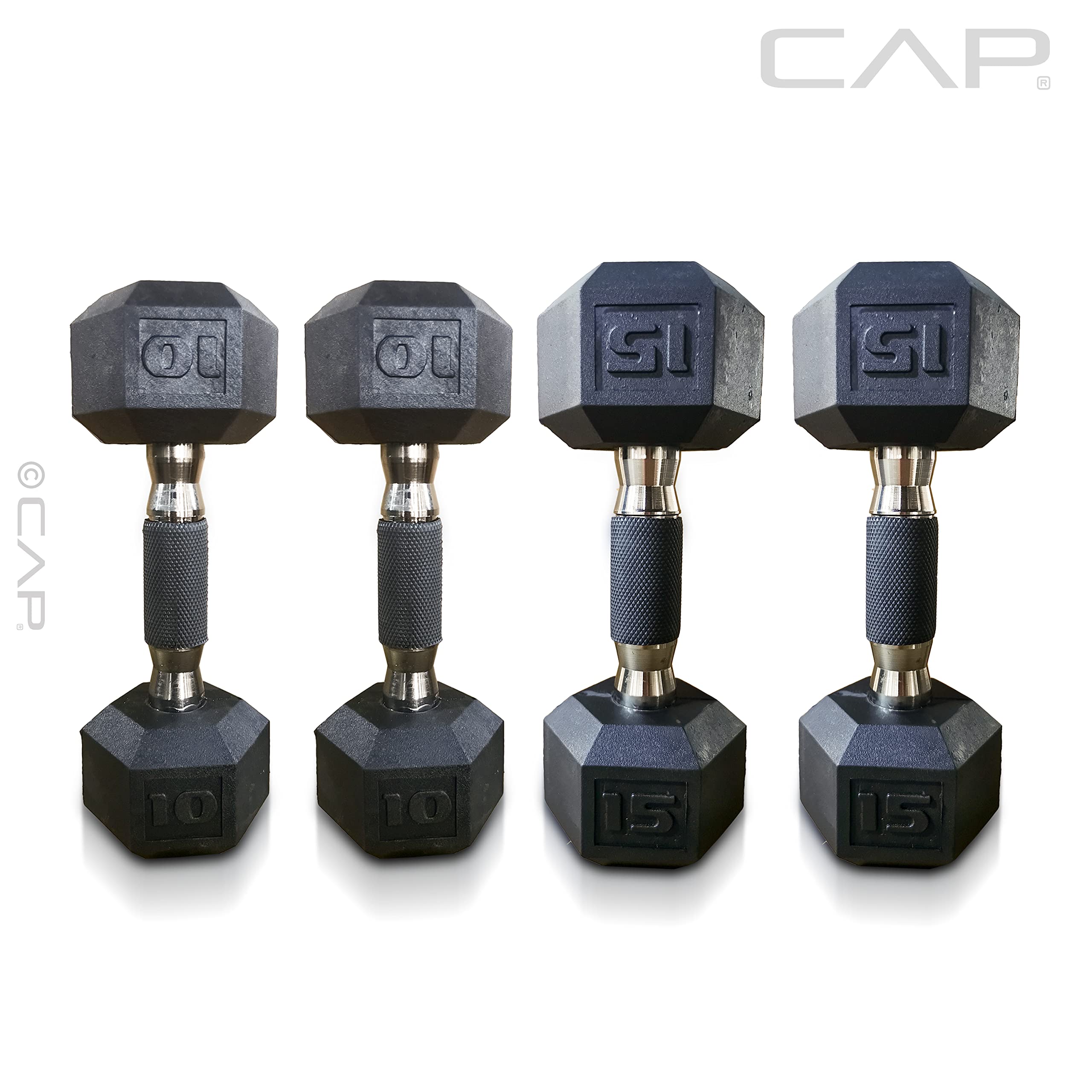 CAP Barbell 50 lbs Coated Dumbbell Set with Tinted Silver Handles, 10LBx2, 15lbx2