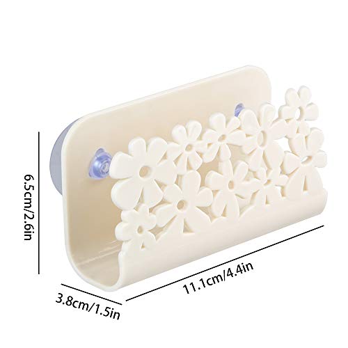 Never Rust Plastic Sponge Holder, Tomorotec Sink Caddy Sink Suction Cups Easy Access Holder Shower and Kitchen Organizer Quick Drain Easy Attach (Beige)