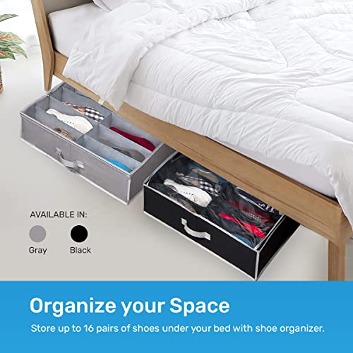 HOLDN' STORAGE Extra-Large Under Bed Shoe Storage Organizer - Underbed Storage Solution Fits Men's and Women's Shoes, High Heels, and Sneakers with Durable Vinyl Cover & Extra-Strong Zipper - Black