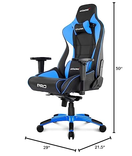 AKRacing Masters Series Pro Luxury XL Gaming Chair with High Backrest, Recliner, Swivel, Tilt, 4D Armrests, Rocker & Seat Height Adjustment Mechanisms, 5/10 Warranty,Blue - AK-PRO-BL