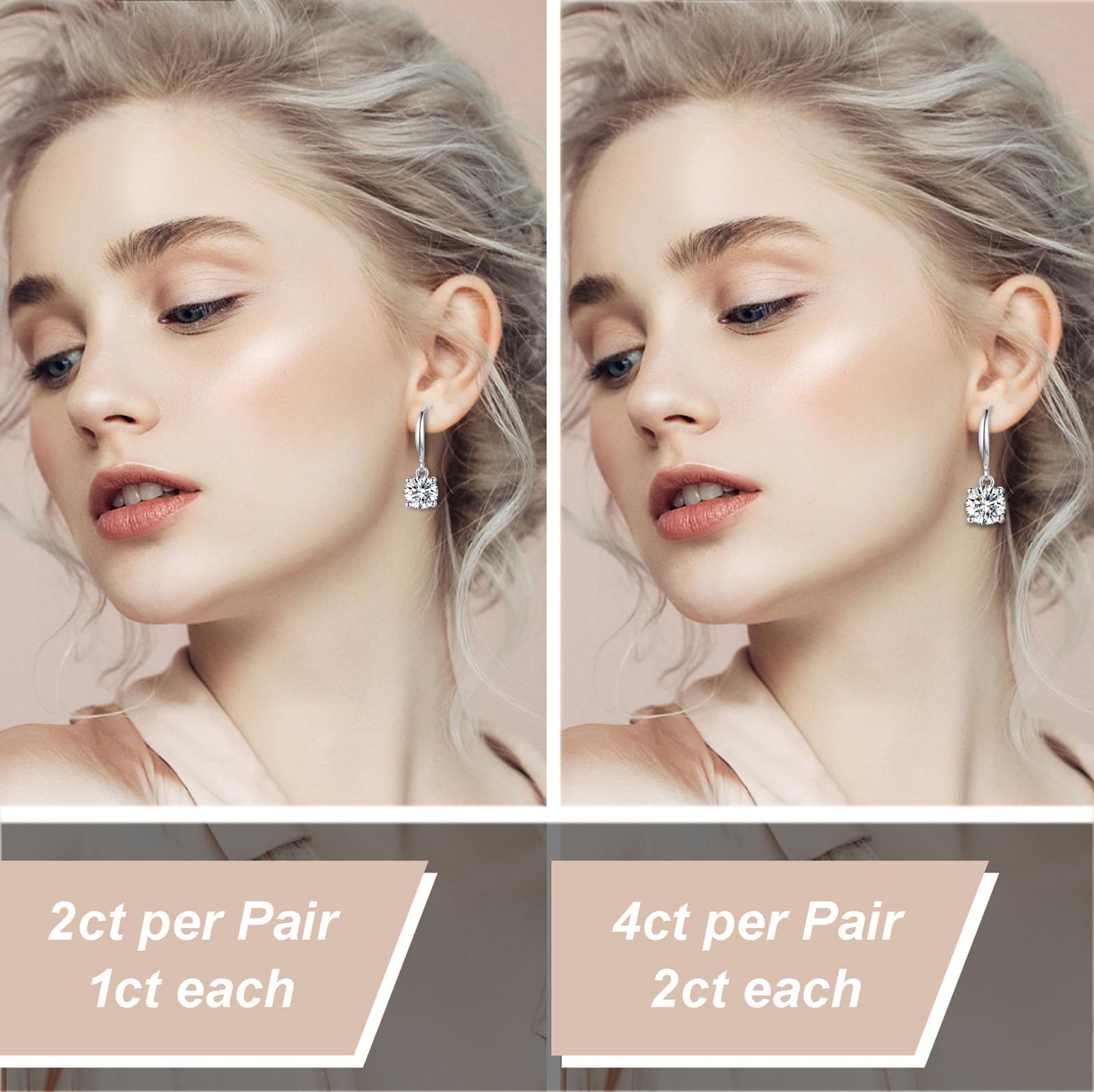 2-4CT Moissanite Dangle Earrings, 4P DF Color Ideal Cut Simulated Diamond 925 Sterling Silver Earrings for Women with Certificate of Authenticity (4CT)