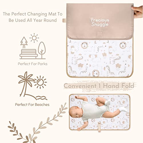 Precious Snuggle Portable Diaper Changing Pad | Waterproof Foldable Baby Changing Mat - Unisex Lightweight Changing Pad - Large Surface - Small & Compact | Double Wipeable Sides (African Safari)