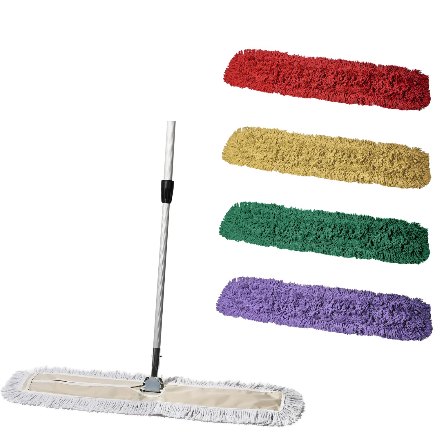 36 Inch White Dust Mop with Metal Handle and 36 Inch Dust Mop Refill Bundle - 1 Mop Set and 4 Refills