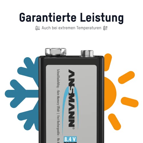 ANSMANN 9V Rechargeable Batteries 300mAh pre-Charged Low Self-Discharge NiMH 9 Volt Battery 9V Battery (2-Pack)