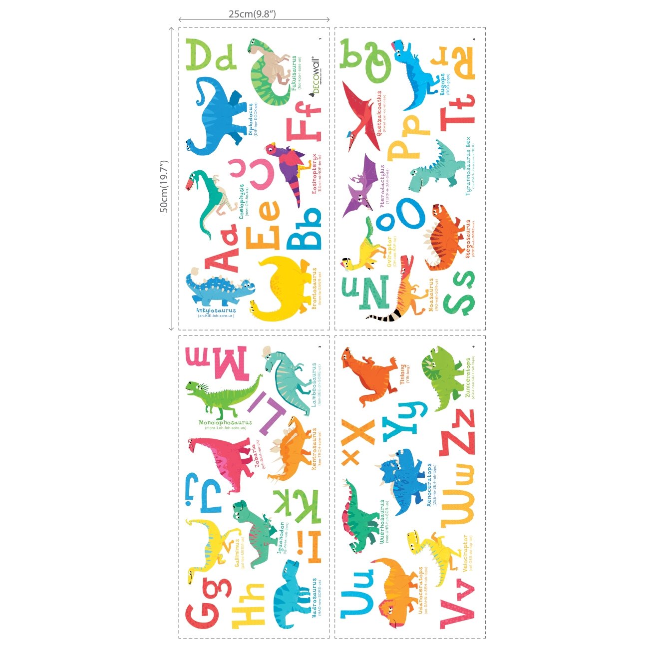 DECOWALL DW-1803 A-Z Dinosaur Alphabet Kids Wall Stickers Wall Decals Peel and Stick Removable Wall Stickers for Kids Nursery Bedroom Living Room d?cor ABC
