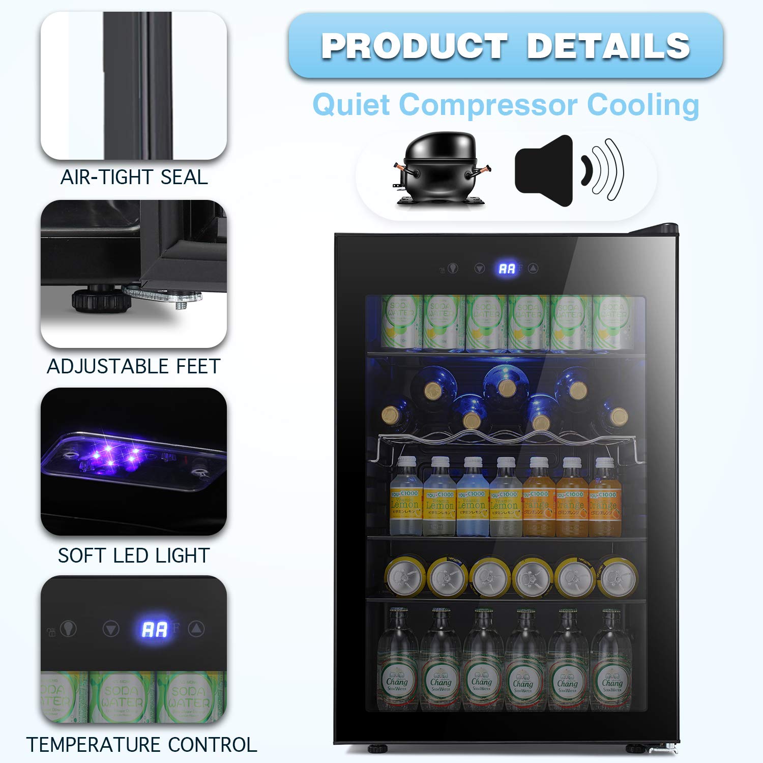 Antarctic Star Beverage Refigerator -120 Can Mini Fridge for Soda Beer or wine,Small Drink Dispenser, For Office or Bar with Adjustable Removable Shelves,4.5 Cu. Ft. (Black)…