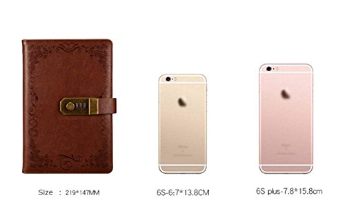 A5 PU Digital Password Notebook Leather Locking Journal Combination Lock Diary Retro Travel Lined Binder Notepad Hardcover Executive Notebooks Personal Organizer with Pen Loop 3 Card Slots 100 Sheet