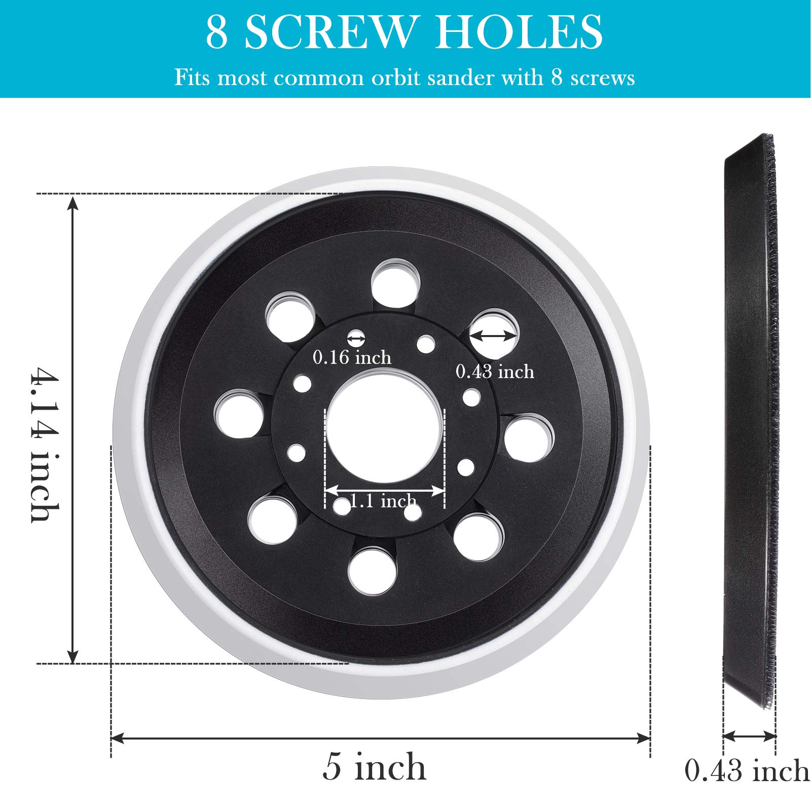 2 Pieces 5 Inch 8 Hole Hook and Loop Orbital Sander Replacement Pad Backing Pad Compatible with Bosch ROS20, ROSVS, ROSVSK, ROS10