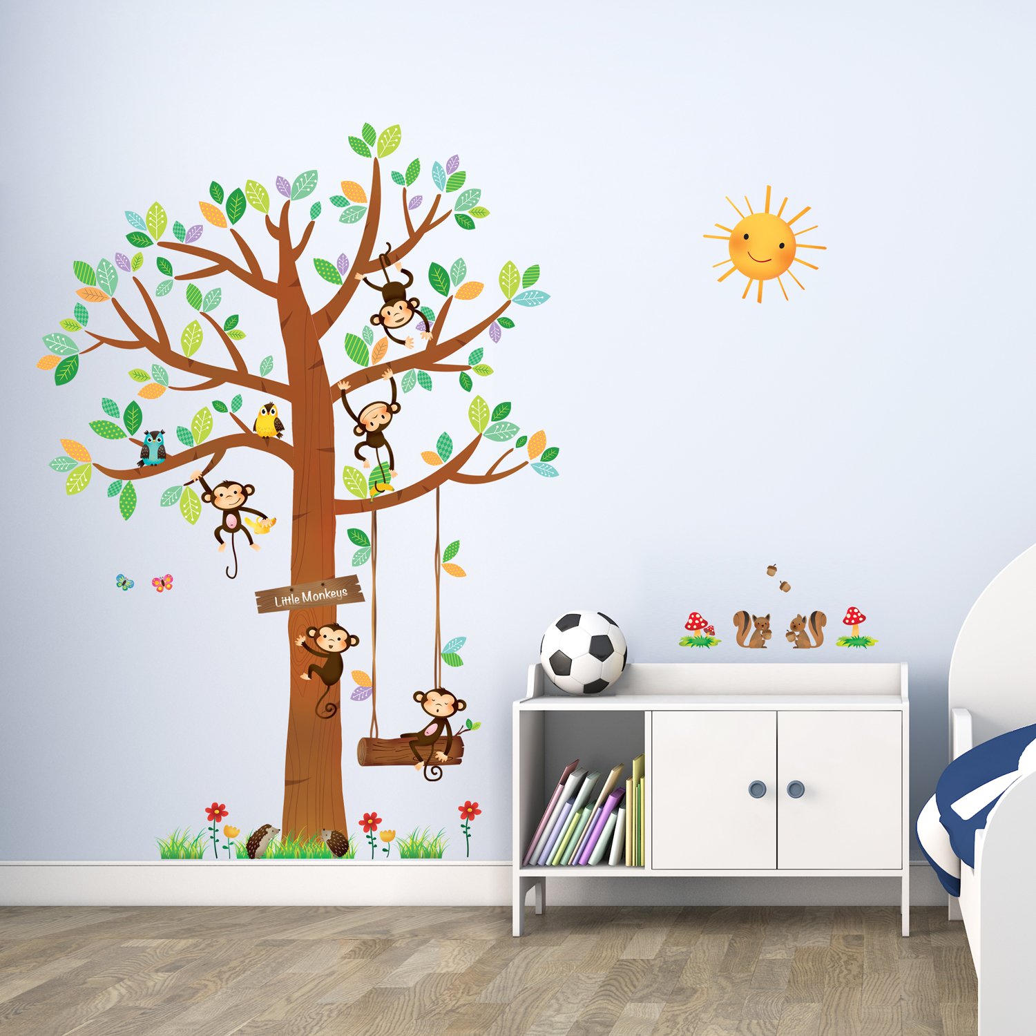 DECOWALL SG-1401P1402 9 Little Monkeys Tree and Height Growth Chart Kids Wall Stickers Wall Decals Peel and Stick Removable Wall Stickers for Kids Nursery Bedroom Living Room