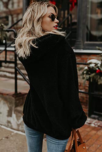 Acelitt Women Winter Zip Fuzzy Sherpa Sweatshirts Long Sleeve Fashion 2023 Oversized Fleece Casual Hoodies Jackets Pullover Sweaters Black Large