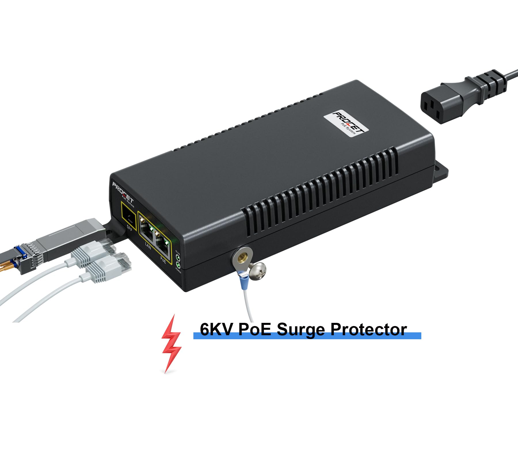PROCET SFP Fiber PoE Injector 60W SFP Uplink PoE++ Power Injector Gigabit IEEE802.3af/at Compliant, -40℉ to 131℉ for PTZ Camera, Access Point, POS, Kiosk
