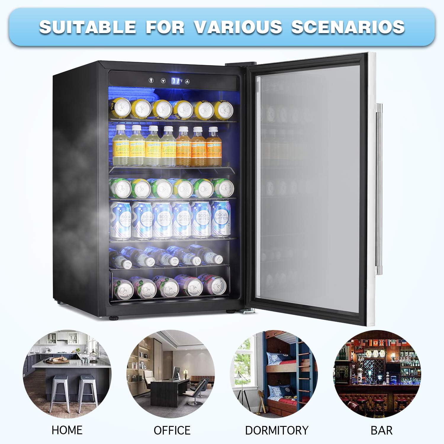 Antarctic Star Beverage Refrigerator Cooler - 120 Can Mini Fridge Glass Door for Soda Beer or Wine Small Drink Dispenser Clear Front for Home, Office or Bar,4.5cu.ft.（Black）