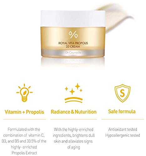 Dr.Ceuracle Royal Vita Propolis 33 Cream (50ml / 1.69 fl. oz.) - Ultimate Glow and Nourish Cream for Radiant Skin, Vitamin, Propolis, Royal Jelly Extract