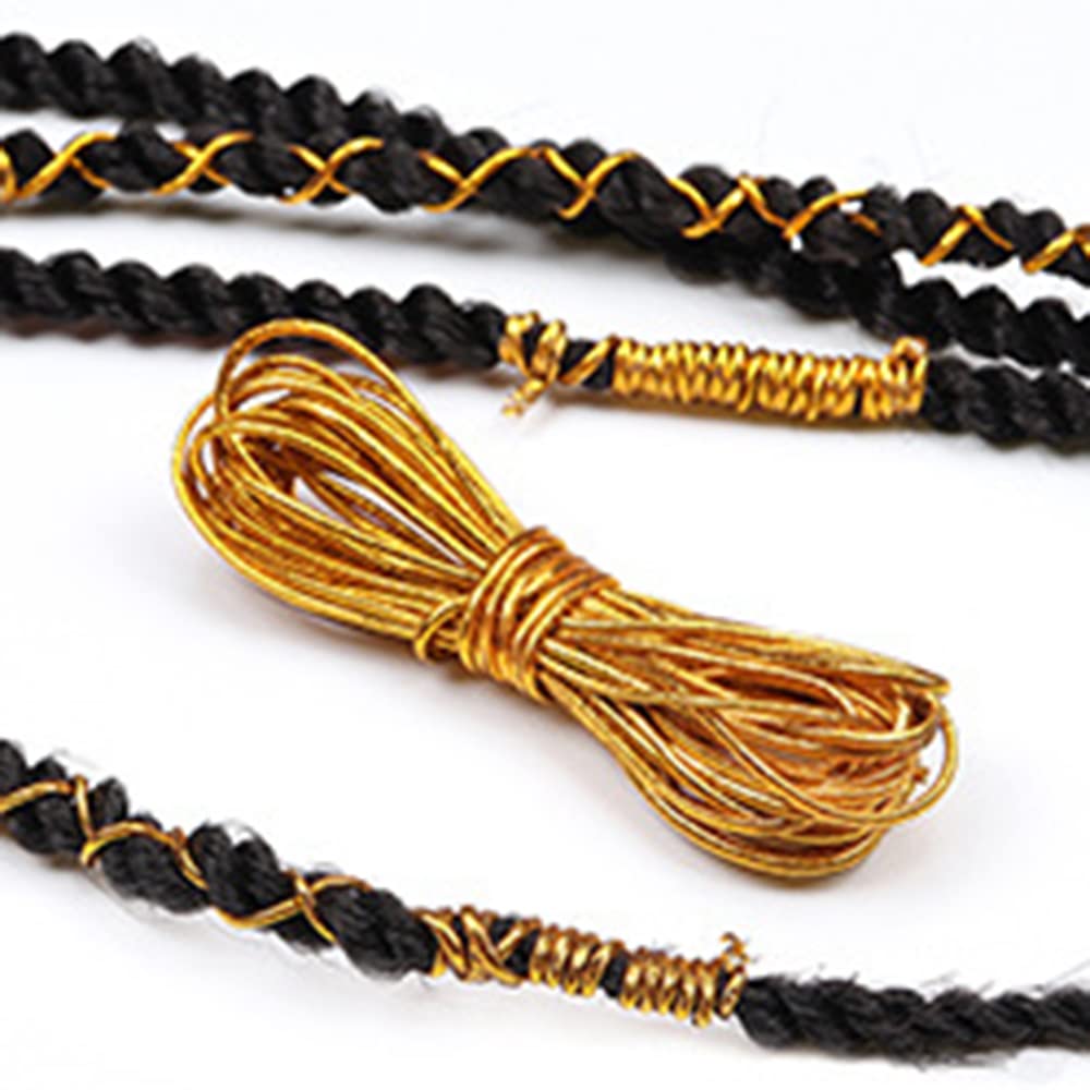 2 Pieces 5M Dreadlock Braids Hair Accessories Silver Gold Braiding Hair Deco Styling Shimmer Stretchable African Braid Braided Elastic Cord Ornament Hanging Decorating Gift Wrapping