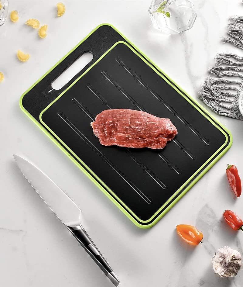 4 in 1 Cutting Board and Defrosting Plate with Knife Sharpener and Garlic Grinder (Black)