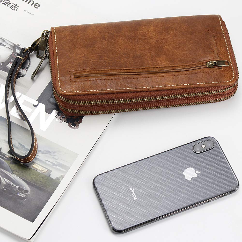 Autumnwell RFID Blocking Double Zipper Long Clutch Wallet Cellphone Wallet for Women with Hand Strap for Card, Cash, Coin, Bill (beige)