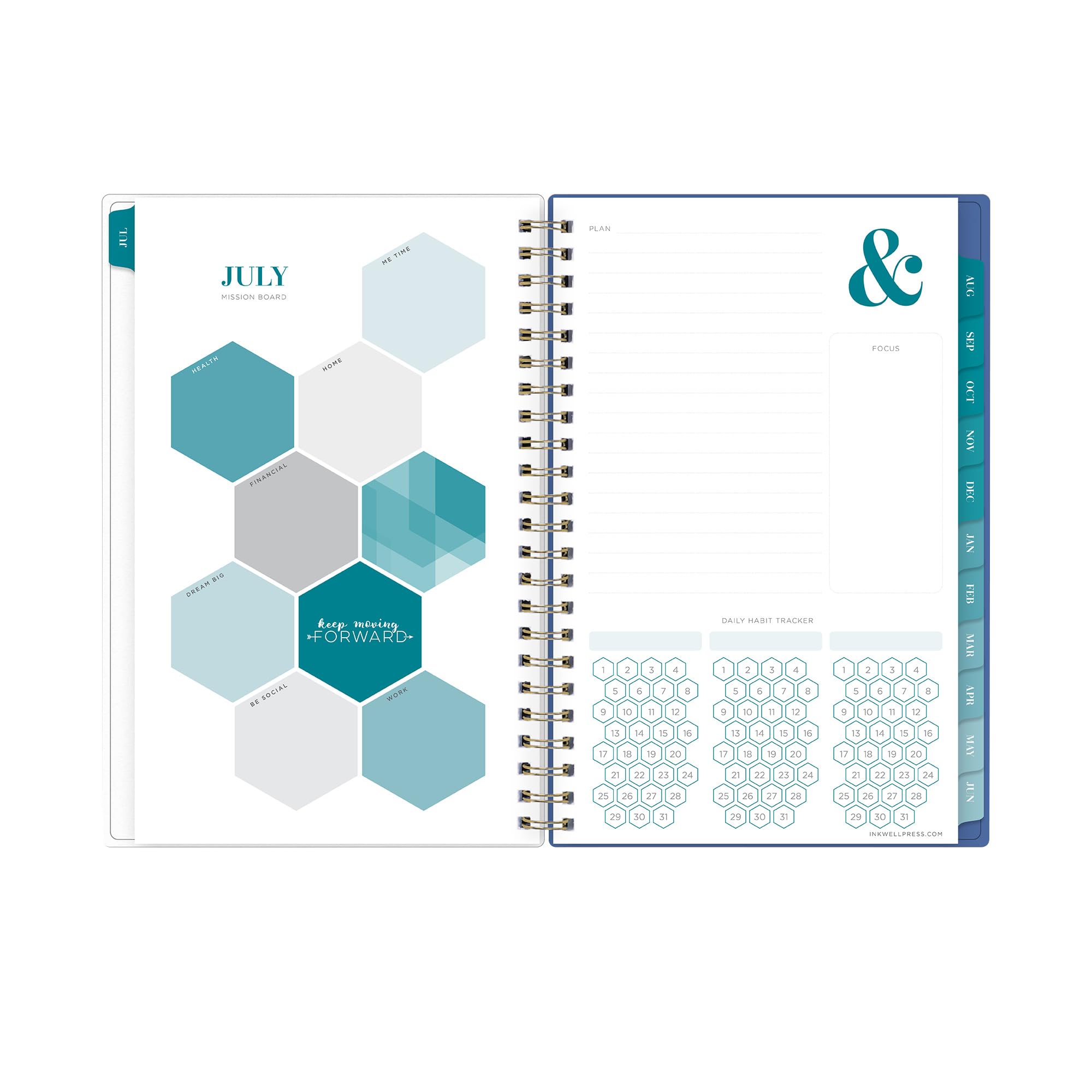 2023-2024 Blue Sky™ Inkwell Press Whirlwind Frosted Polypropylene Horizontal Weekly/Monthly Flex Academic Planning Calendar, 5" x 8", July 2023 to June 2024, 144271