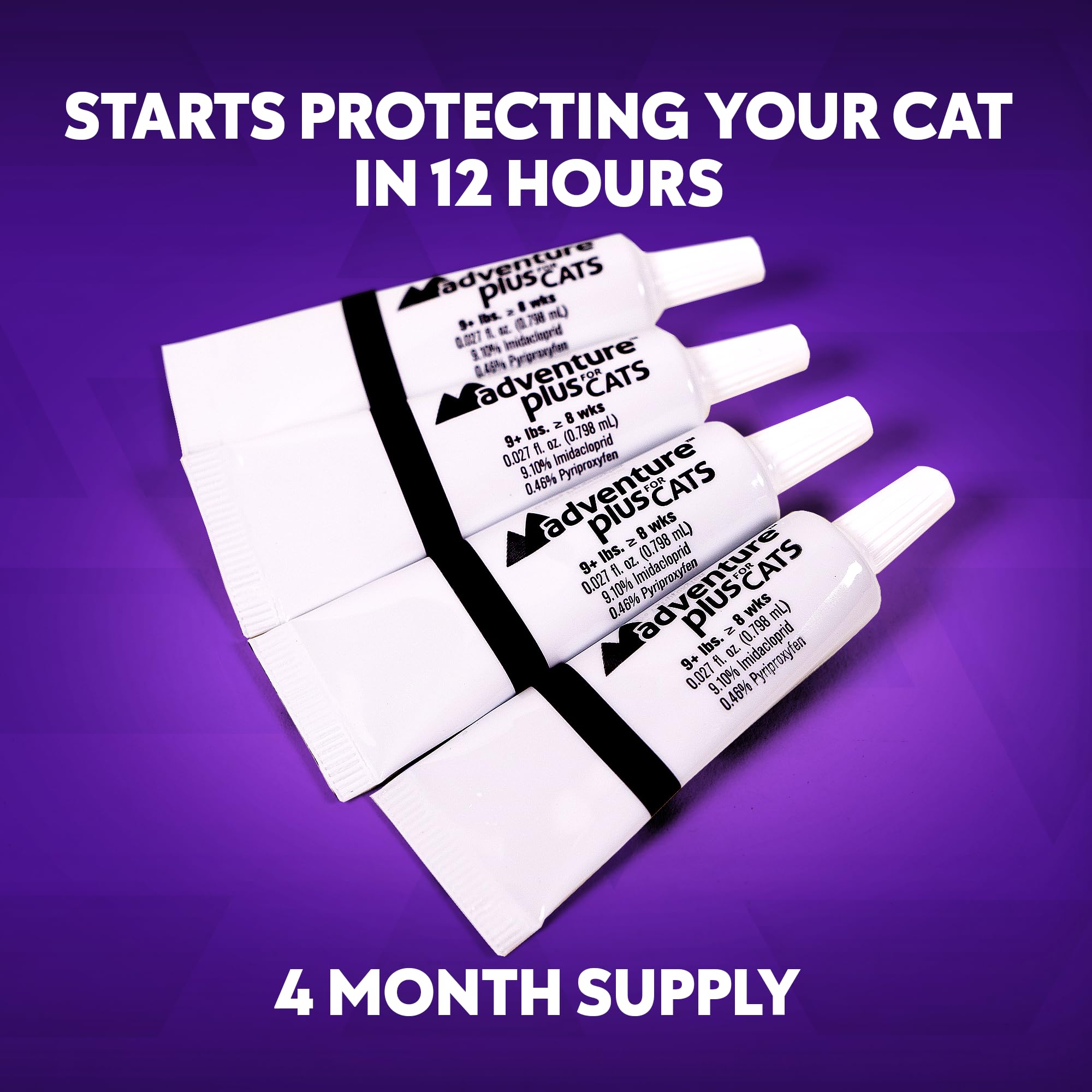 Adventure Plus Triple Flea Protection for Cats – Spot on Flea & Tick Prevention for Cats 9lbs & over – 4 Doses