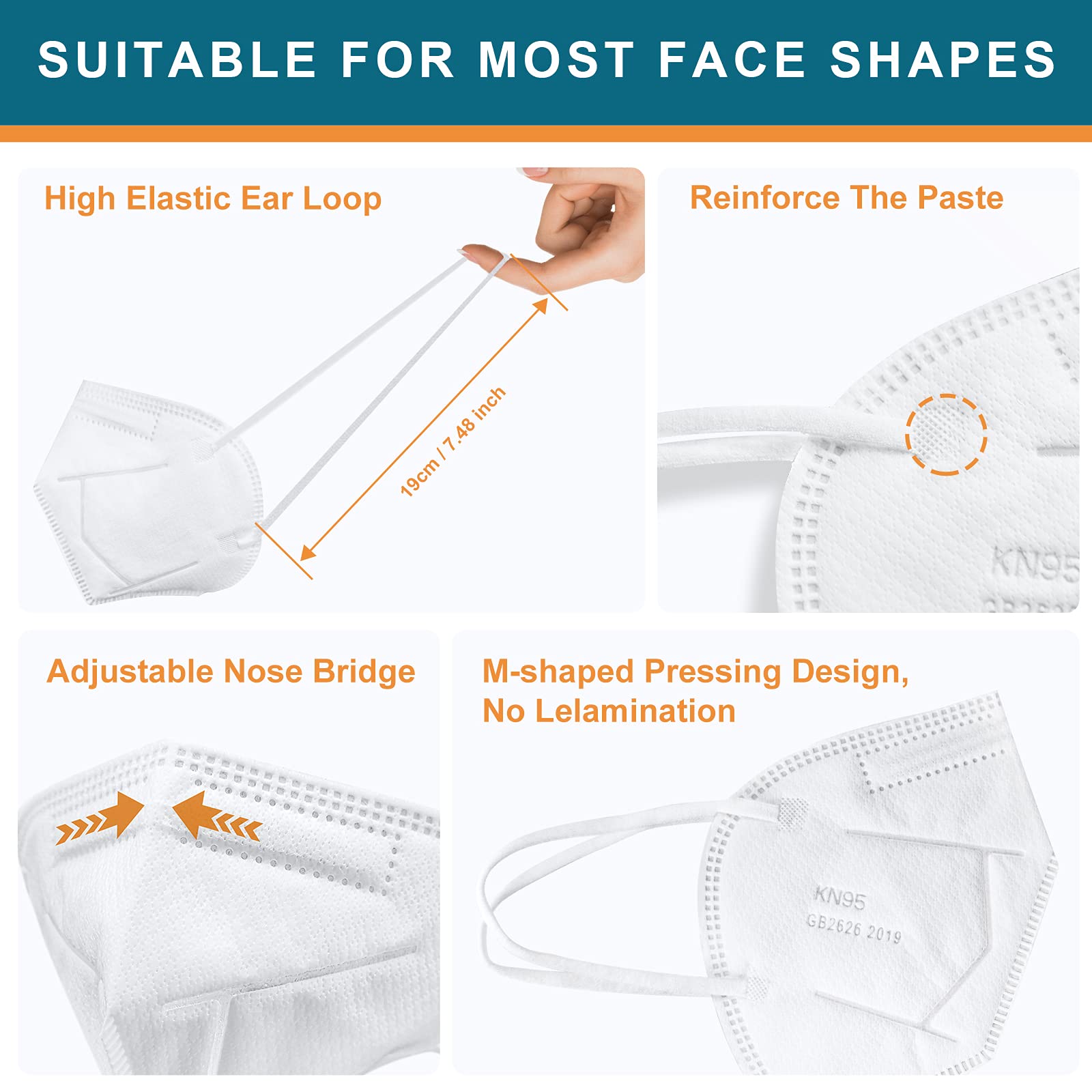 KN95 Face Mask, 20 Pcs 5-Ply White Cup Dust Safety Masks, Filter Efficiency≥95%, Men Women Kids Disposable Respirator Mask Protection Against PM2.5 with Nose Bridge Clip