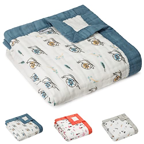 Kofaneek Blanket Toddler for Newborn, Infant, Unisex, Boy & Girl, 6 Layers Soft and Breathable, 43X43 inches, Ideal Lightweight Cotton Muslin (Blue Snail)