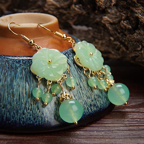 HL1971 14K Natural Green Western Stud Gold Jewelry Jade Women for Earrings