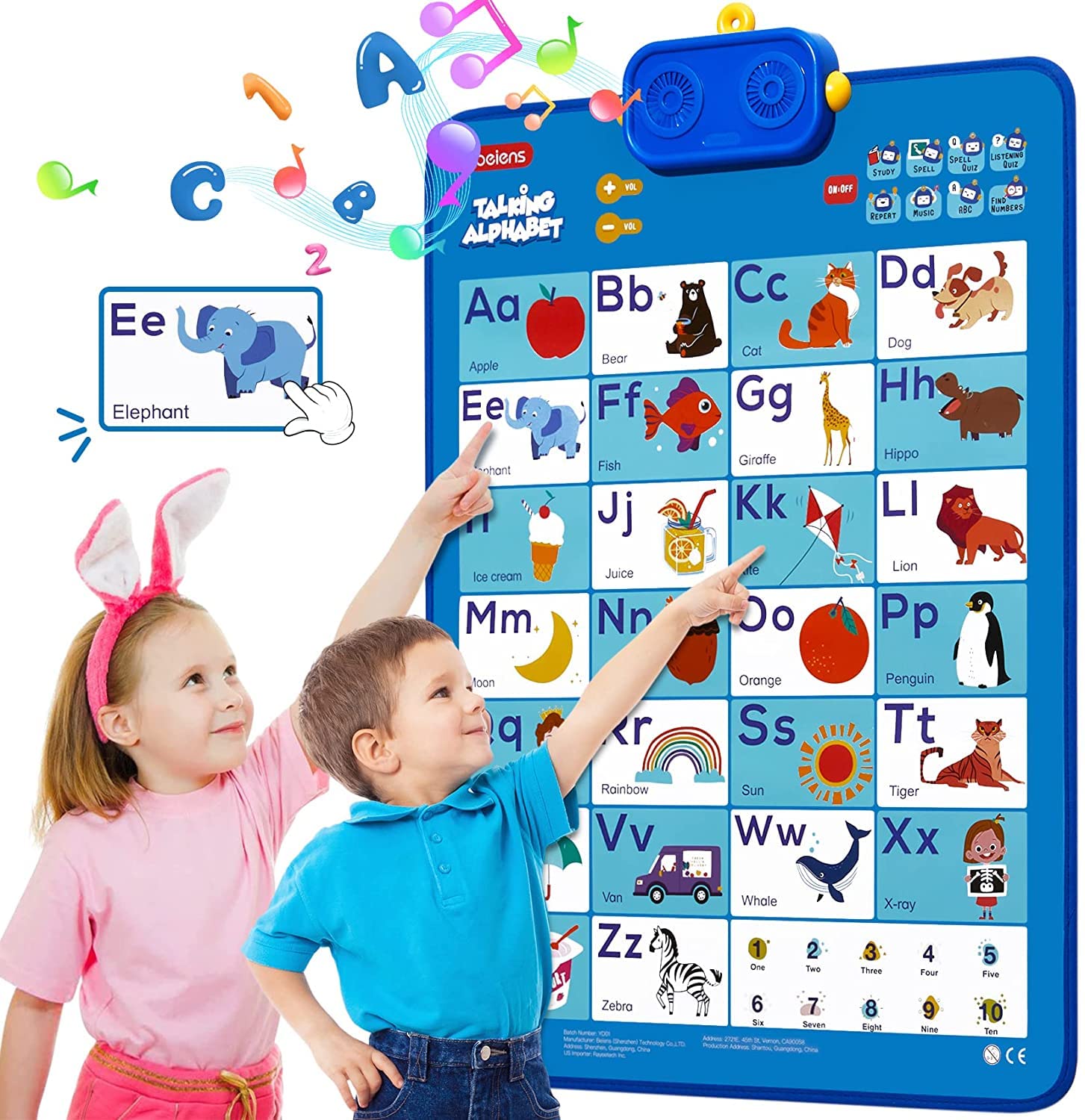 beiens Preschool Learning Activities, Autism Sensory Toys, ABC 123 Electronic Talking Poster Alphabet Wall Chart Interactive Learning Toys for Toddler Kids 2 3 4 5 Year Old Girls Boys Birthday Gifts