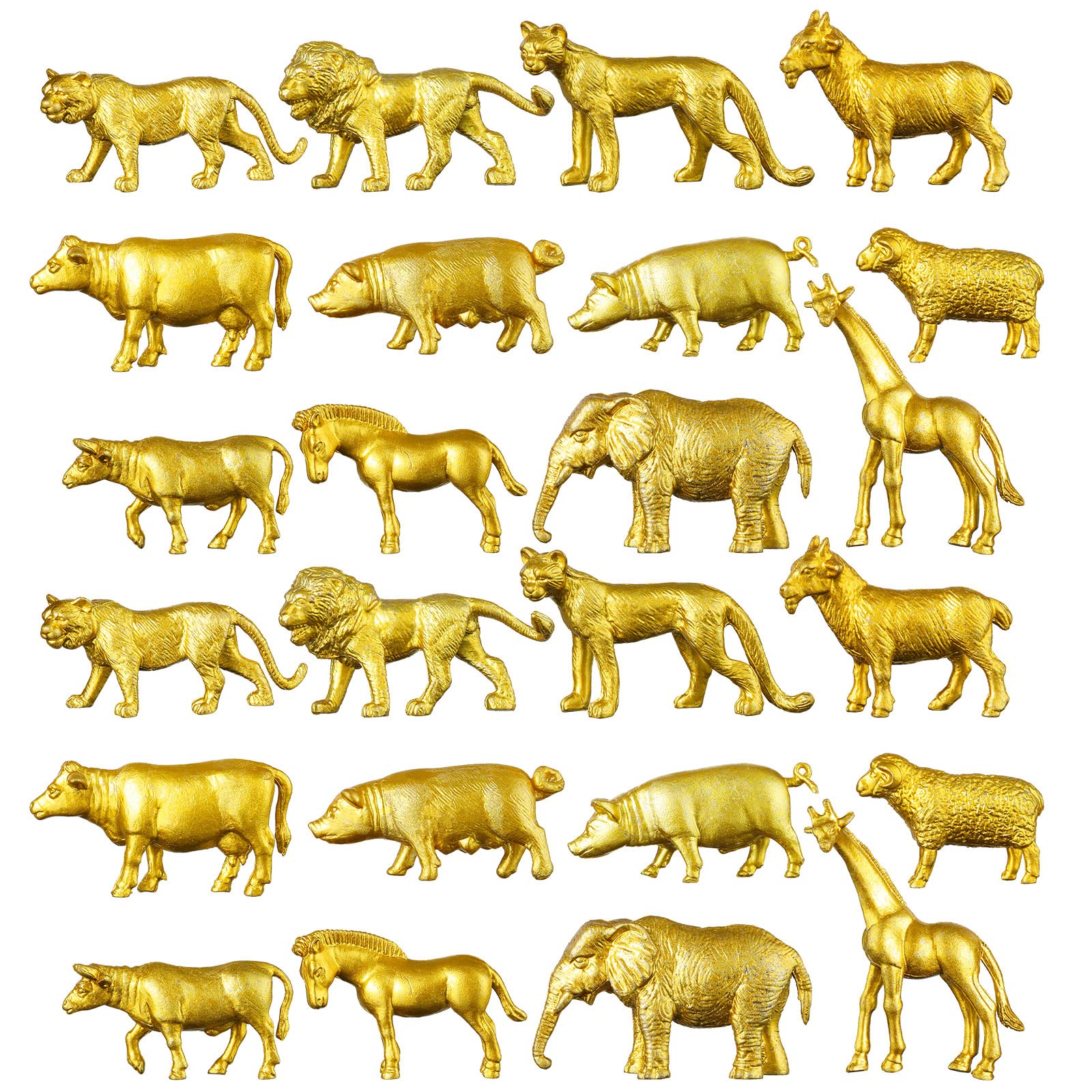 24 Pcs Gold Plastic Animal Figurines Toys, Zoo Safari Animal Figures, Elephant Lion Mini Animals Figurines Decor Jungle Animal Cake Toppers for Themed Birthday Party