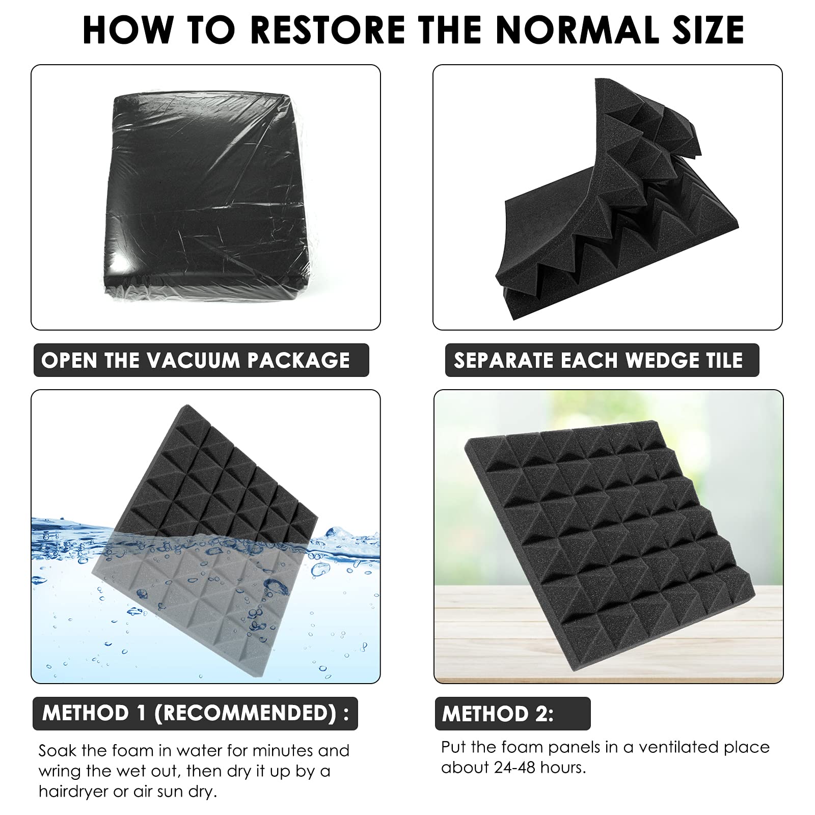 24 Pack Acoustic Foam Panels Sound Proof Foam Panels 2 Inch, 2" X 12" X 12" Fire Retardant Sound Proofing Padding for Wall, Studio Foam Wedge Tiles