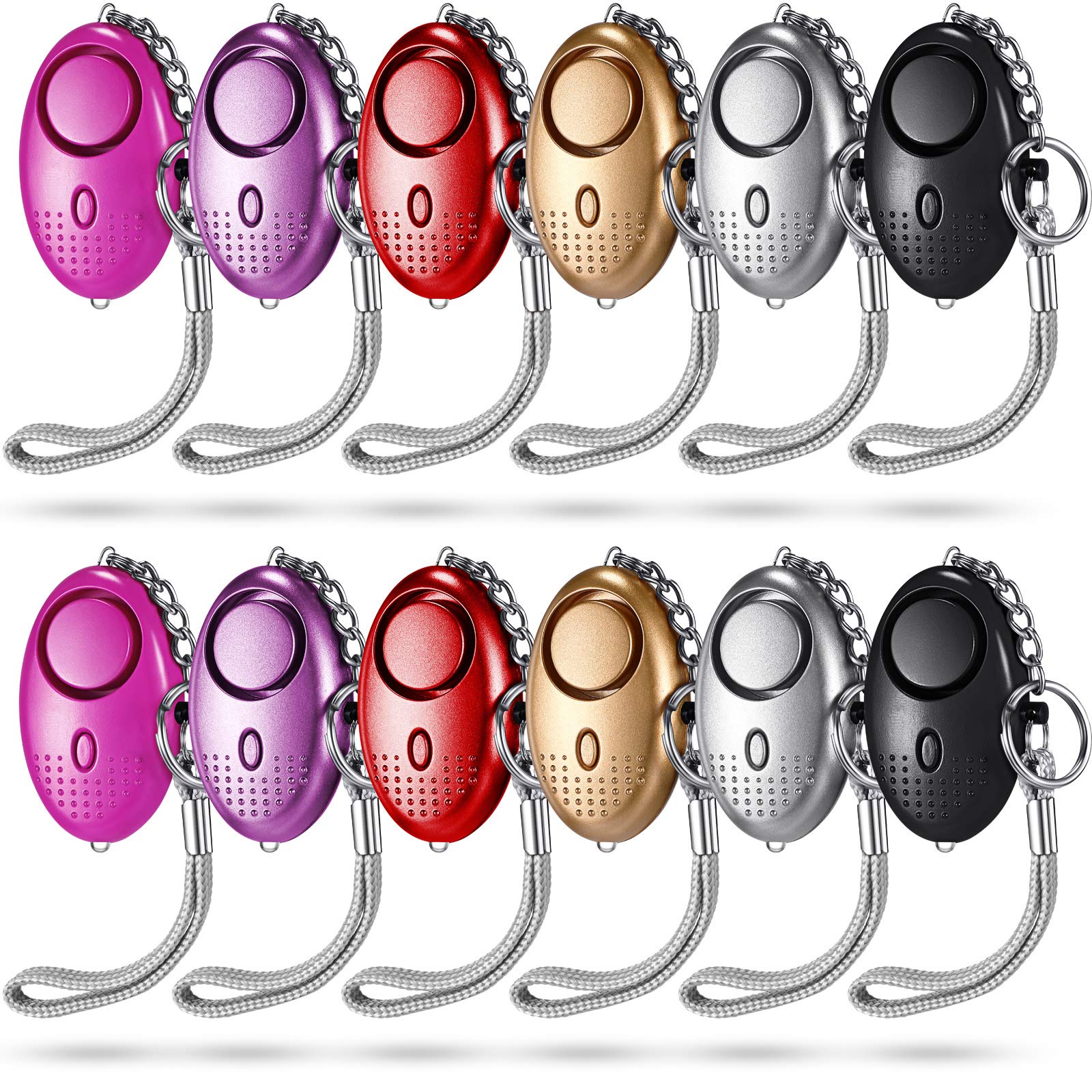 Konohan 12 Pieces Personal Alarm for Women, Safe Sound Personal Alarms Emergency Alarm Keychain Security Alarm Keychain with LED Light, Personal Safety Button Alarm in 6 Colors for Men Elderly