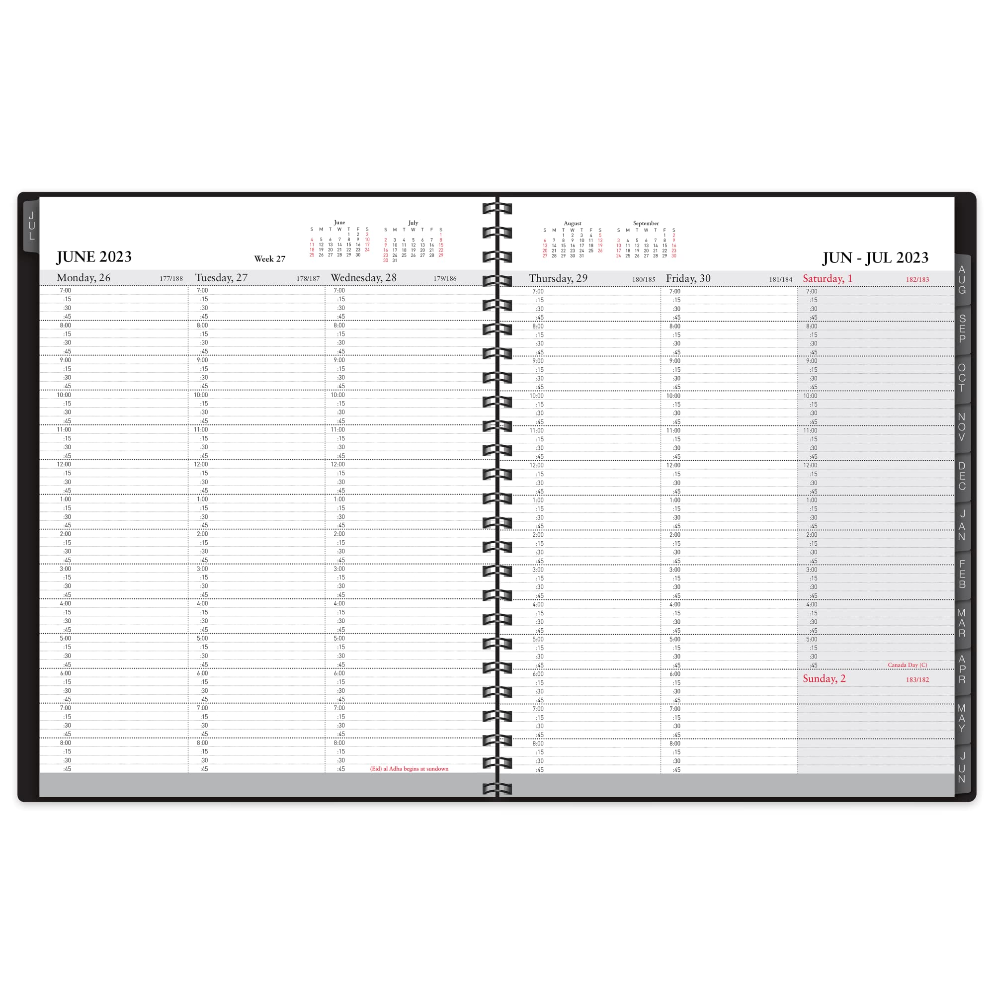2023-2024 Office Depot® Brand 14-Month Weekly/Monthly Academic Planner, Vertical Format, 7-1/2" x 9", 30% Recycled, Black, July 2023 to August 2024