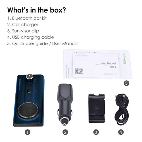 Avantree CK11 Bluetooth 5.0 Hands Free Cell Phone Car Kit, 3W Loud Speakerphone, Support Siri Assistant, Motion AUTO ON, Volume Knob, Wireless in Car Handsfree Speaker with Visor Clip β Blue