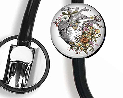 DuDu- Flowers Around The Heart - Stethoscope Tag,Steth ID Tag,Nurse Badge