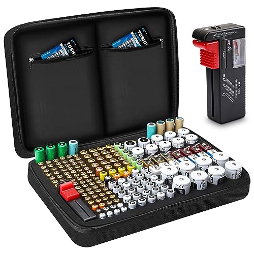 Keenstone Battery Organizer Storage Case, Fireproof Waterproof Explosionproof Battery Holder, Holds 199+ Batteries AA AAA C D 9V 18650, Battery Storage Box with Tester (Batteries Not Included)