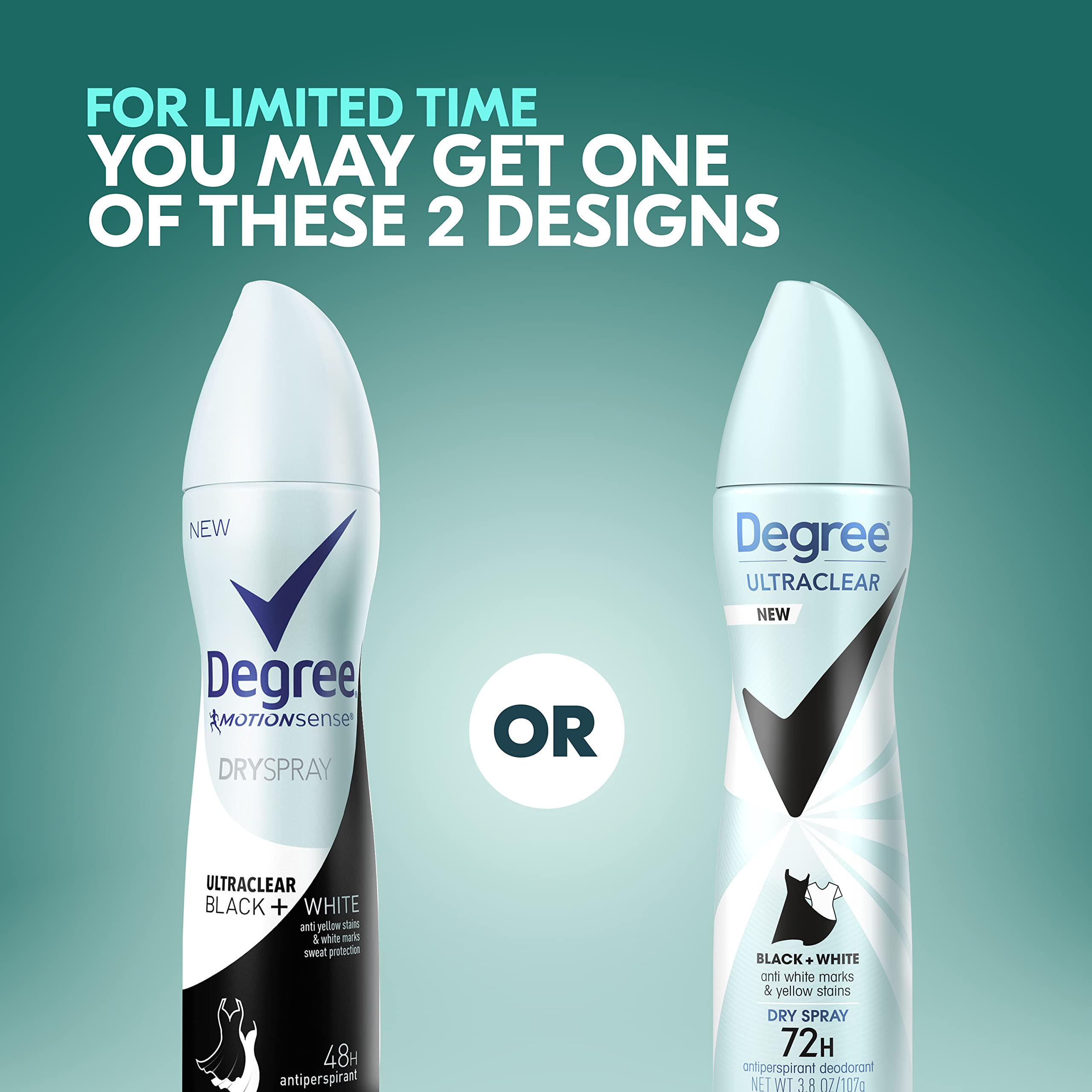 Degree Ultra Clear Antiperspirant Deodorant Dry Spray Anti White Marks and Yellow Stains Black+White Deodorant for Women 3.8 Ounce (Pack of 3)