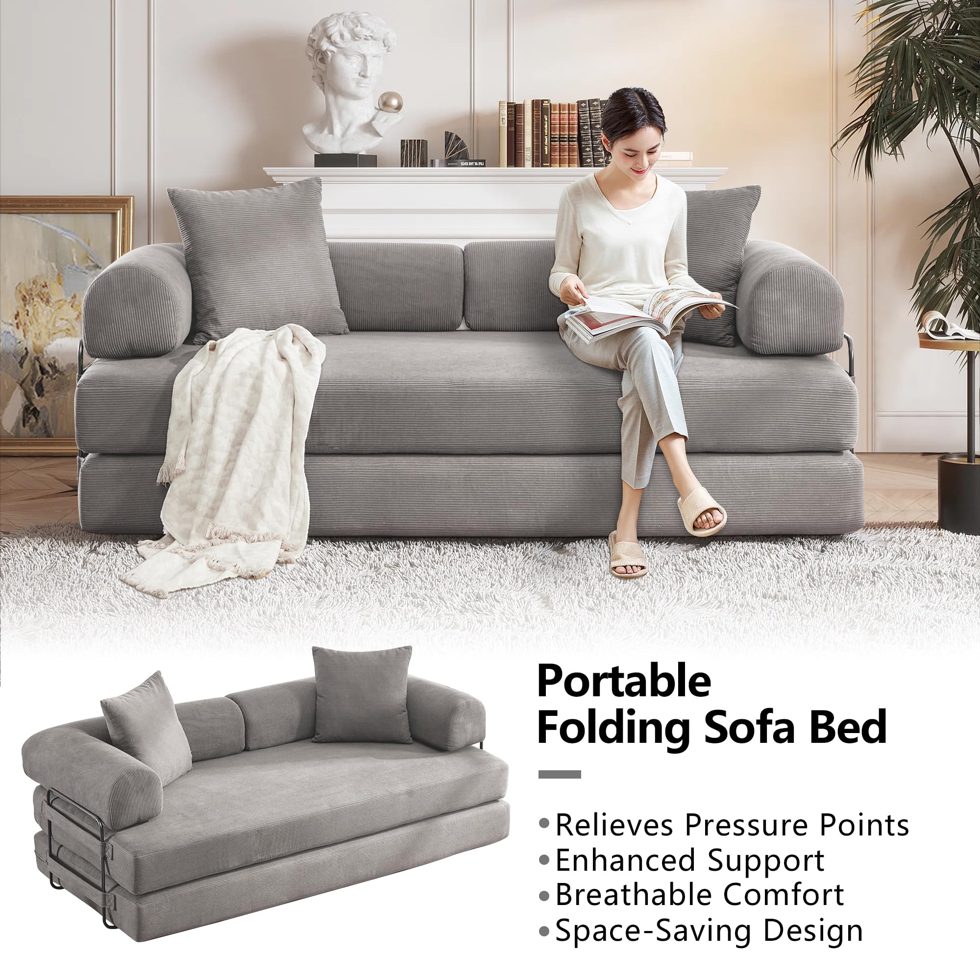 4-in-1 Free Combination Loveseat Convertible Sleeper Sofa Bed Floding Accent Futon Couch Corduroy Modular Sectional Sofa&Couch King Size Floor Daybed for Living Room Apartment Office Furniture