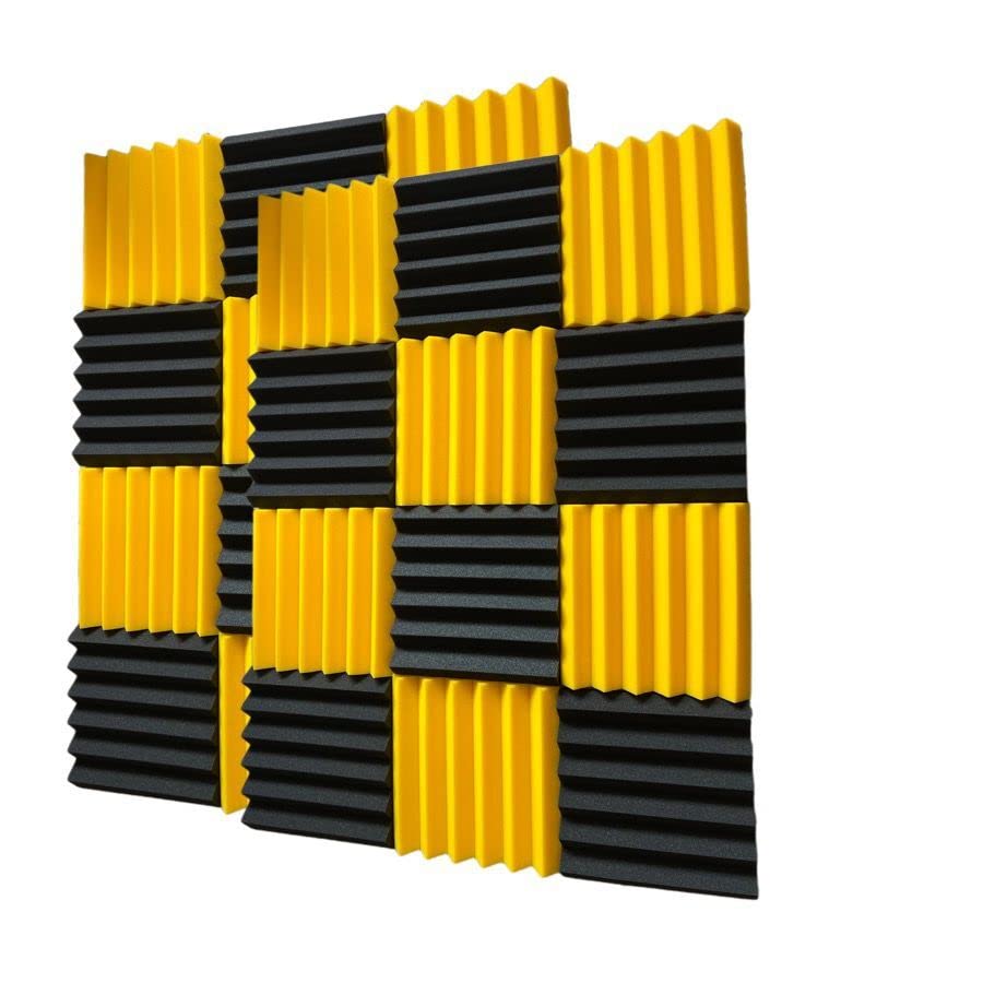 24 Pack Black Yellow 12 "X 12 "X2" Acoustic Panels Studio Soundproofing Foam Wedge Tiles