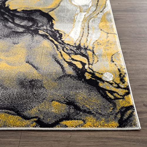 Abani Modern Grey & Yellow Marble 4' x 6' Area Rug, Rugs Arto Collection - Contemporary Colorful Abstract Liquid Style