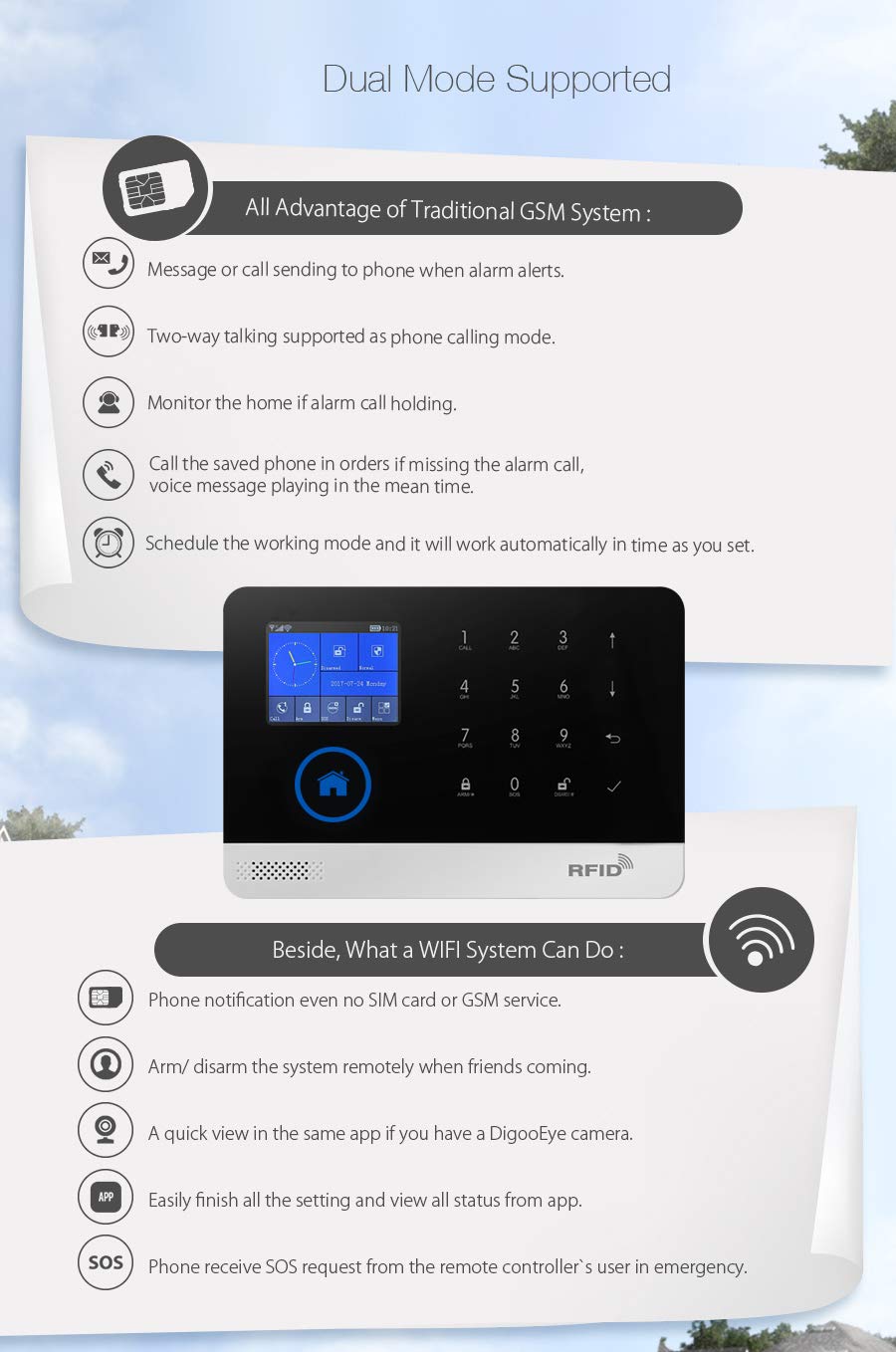 KEEPWORLD WiFi GSM Tuya Wireless Home Office Security Alarm Burglar System, APP Control, Compatible with Amazon Alexa and Google Home, Support RFID Access, Anti-Theft Auto Dialer, Easy Install