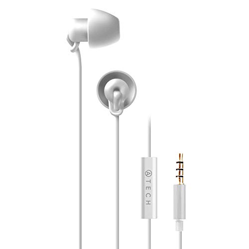 ATECH Ultra Flexible Silicon Sleeping Earbuds with Microphone Earplugs for Sleeping, Insomnia, Snoring, Air Travel, Relaxation, ASMR (Type 1 (S/M), White)