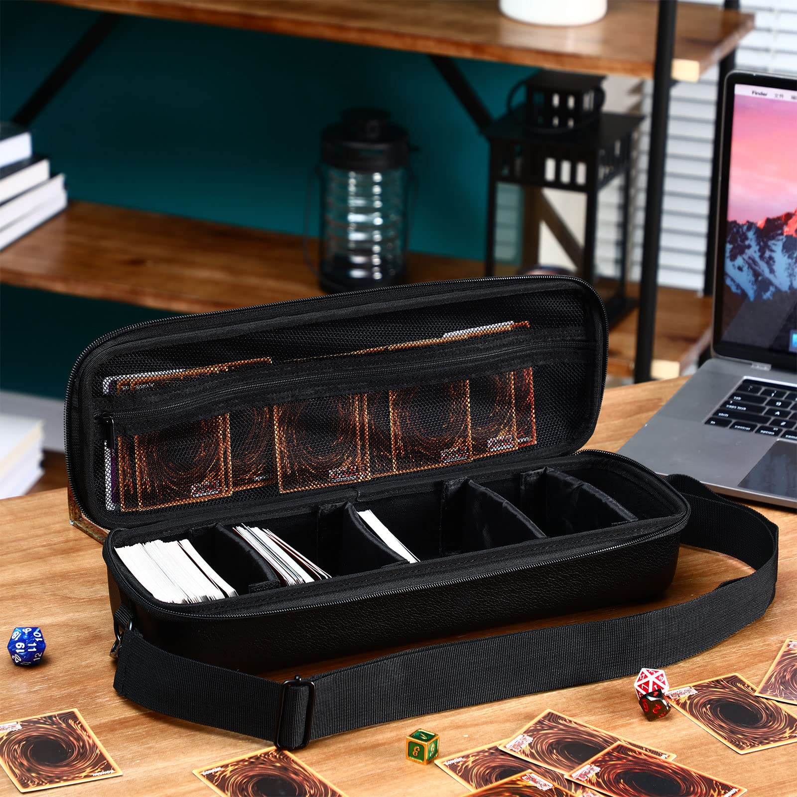 2 Pieces Deck Card Box Storage Holds up to 1500 Cards, Trading Card Carrying Case with Shoulder Strap PU Leather Deck Card Storage Box Collection Large Hard Game Card Case Compatible with Mtg Cards