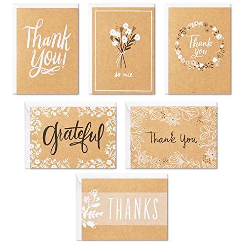 Hallmark Thank You Cards Assortment, Rustic Flowers (48 Thank You Notes with Envelopes) & Thank You Cards Assortment, Rustic Kraft (48 Thank You Notes with Envelopes), Grey (5STZ1160)