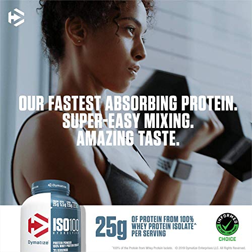 Dymatize ISO 100 Whey Protein Powder with 25g of Hydrolyzed 100% Whey Isolate, Fudge Brownie, 49 Ounce