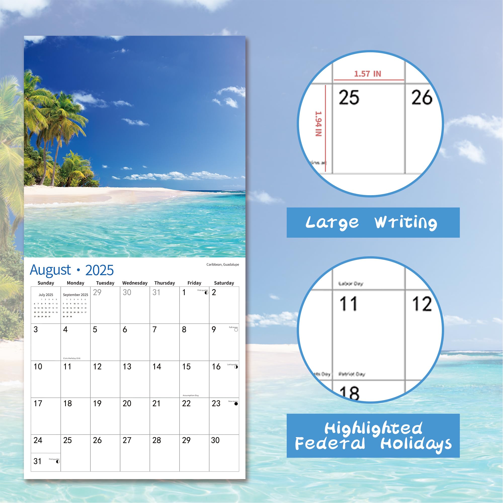 2024 2025 Wall Calendar, July 2024 - December 2025, Wall Calendar Beaches Island, 12" x 24" Opened,Full Page Months Thick & Sturdy Paper for Gift Perfect Calendar Organizing & Planning