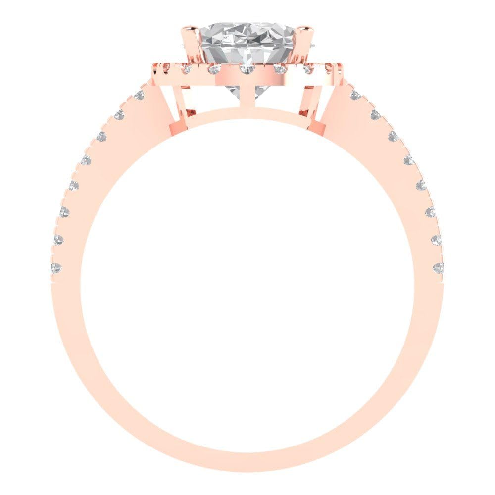 2.27 Ct Brilliant Oval Cut Clear Simulated Diamond 14K Rose Gold Solitaire with Accents Engagement Anniversary Ring Size 5.75
