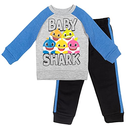 Pinkfong Baby Shark Toddler Boys Fleece Sweatshirt Jogger Pants Set Blue/Gray/Black 2T
