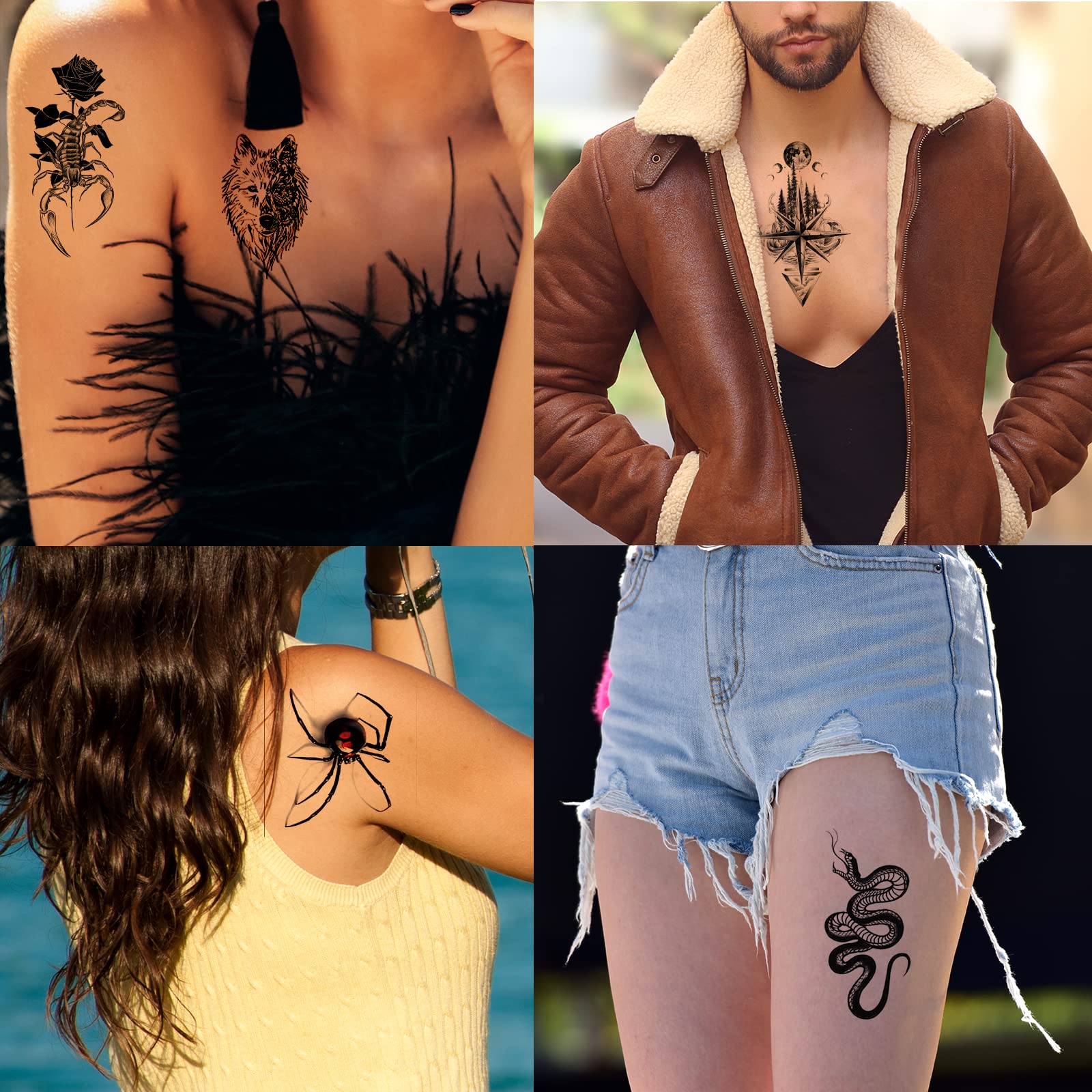 21 Sheets Halloween Tattoos, Malone Tattoos, Malone Face Temporary Tattoos Halloween Face Temporary Tattoos Skull, Spider, Snake, Lion, Owl, Bear tattoos for Halloween Costume Accessories and Parties
